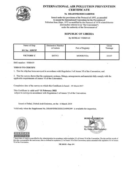 Ternational Air Pollution Prevention Certificate Iapp Pdf