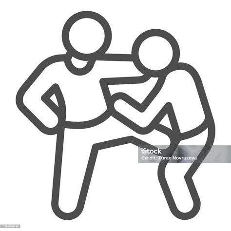 산적 라인 아이콘 자기 방어 개념에서 자신을 방어 하는 남자 소년 흰색 배경에 사타구니 기호에 남자를 친다 개요 스타일에 범죄 공격 남자 아이콘 벡터 그래픽 0명에 대한