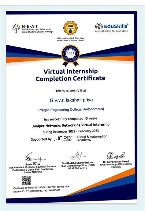G V V R Lakshmi Priya On Linkedin I M Very Glad To Share My Completion Certificate Of Junipers