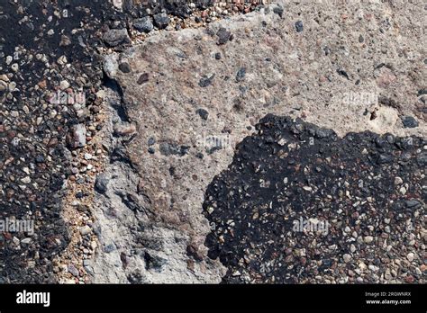 A Road Of Poor Quality Has Been Repaired Many Times A Bad Road With
