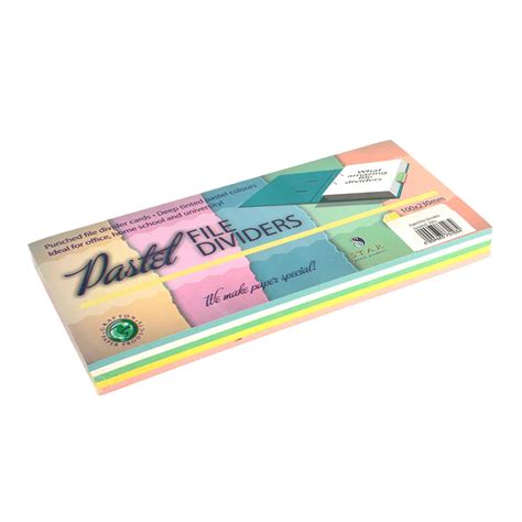 Star Board File Dividers Pastel Colour Plain Tab 230mm X 100mm 5 Tab