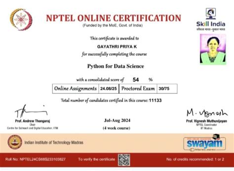 Python Datascience Nptel Learning Gayathri Priya K