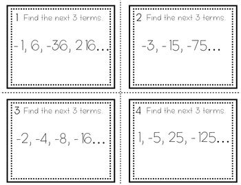 Geometric Sequence Task Cards By MrsTech TPT