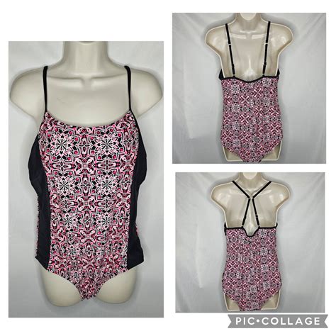 Womens Catalina Black One Piece Swimsuit Pink Geometr Gem