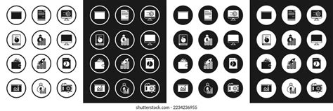 Set Computer Monitor Graph Chart Money Stock Vector Royalty Free