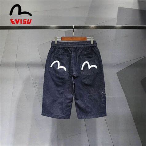 100 Original Evisu Denim กางเกงขาสั้นกางเกงขาสั้นกางเกงขาสั้นกางเกงขา