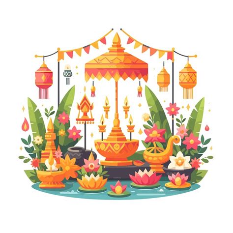 Loy Krathong Festival Flat Vector Illustration Background Premium Ai