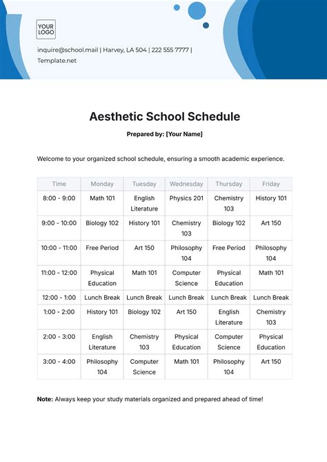 Free Aesthetic School Schedule Template To Edit Online