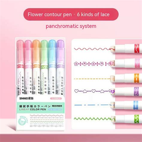 Xiatian Kawaii Flowers Line Shaped Highlighter Pens Roller Tip Curve
