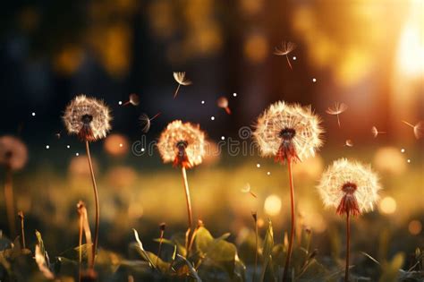 Summer Dandelion Clearing With Green Grass Nature Landscape