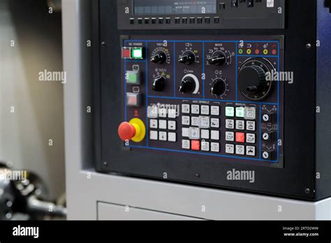 Cnc Control Panel Of Metalworking Turning Machine Selective Focus