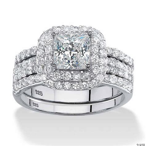 Palmbeach Jewelry Platinum Plated Sterling Silver Princess Cut Cubic