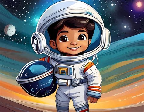Милый мальчик с космическим костюмом Премиум Ai сгенерированный вектор