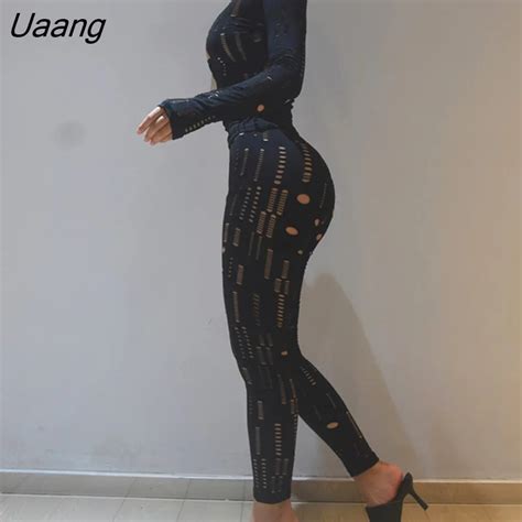 Uaang Sexy Hole Trend Fitness Tracksuit Women Two Piece Set Skinny