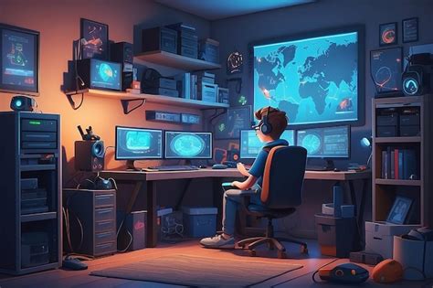 Premium Photo Teenager Boy Bedroom Night Interior Gamer Programmer