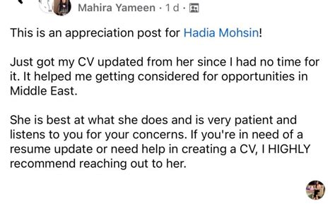 Hadia Mohsin On Linkedin Resumewriting Clientsatisfaction Careersuccess Resumewriting