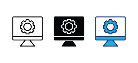 웹 사이트 최적화 아이콘입니다 웹 기어 엔진 모니터 아이콘 기호를 가는 선과 플랫 스타일로 설정합니다 벡터 그림 It 지원에 대한 스톡 벡터 아트 및 기타 이미지 Istock