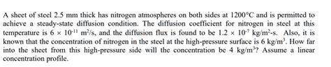 Solved A Sheet Of Steel 2 5 Mm Thick Has Nitrogen Atmospheres On Both Sides At 1200c And Is
