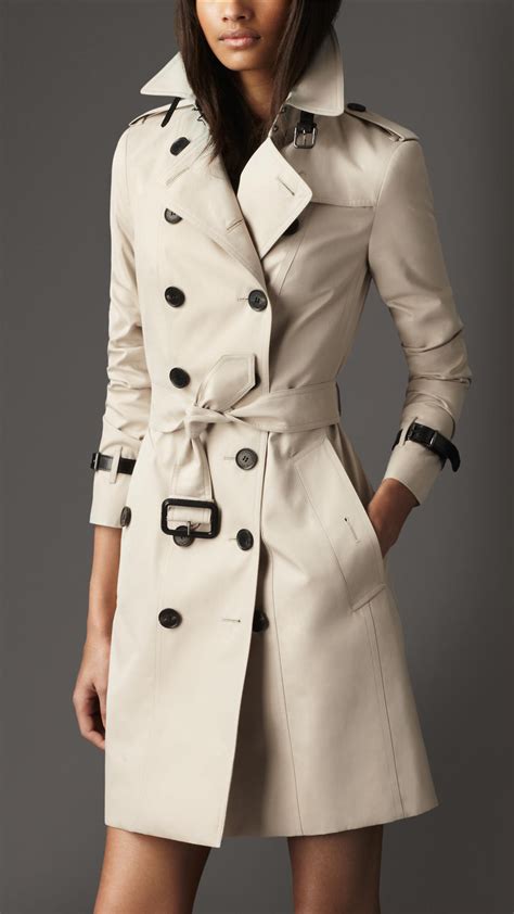 Burberry Long Slim Fit Leather Detail Trench Coat In Natural Lyst