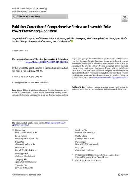Pdf Publisher Correction A Comprehensive Review On Ensemble Solar
