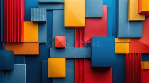 Modern 3d Wall Art Featuring A Vibrant Pattern Of Geometric Shapes In Bold Primary Colors