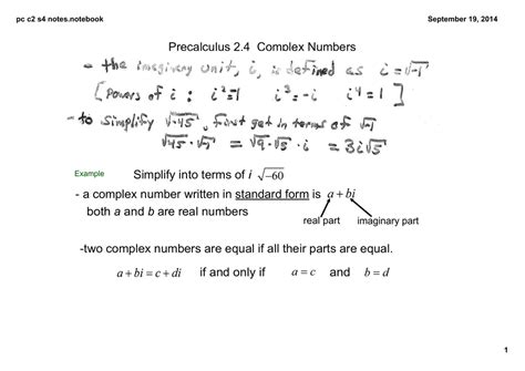 Precalculus 2 4 Complex Numbers I ­ A Complex Number Written In