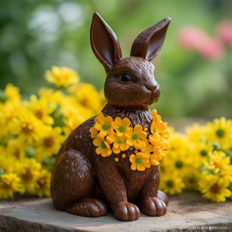 Premium Ai Image A Brown Bunny With A Yellow Flower On Its Neck Sits