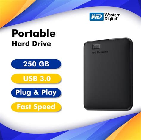 Usb 3 0 Portable External Hard Drive 250gb Wd Elements Portable Hard