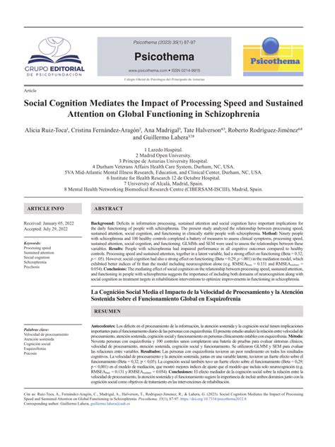 Pdf Social Cognition Mediates The Impact Of Processing Speed And