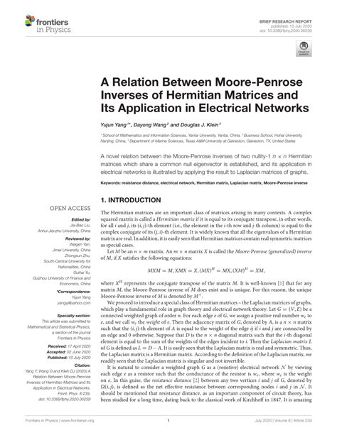 Pdf A Relation Between Moore Penrose Inverses Of Hermitian Matrices