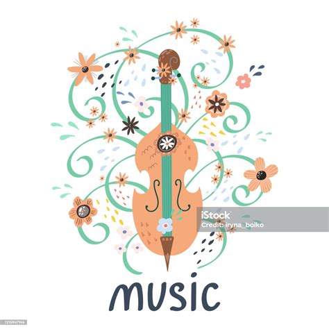 크리에이티브 콘트라바와 핸드 레터링이 있는 일러스트레이션 음악 축제 또는 티셔츠에 대 한 좋은 요소 벡터 개념 귀여운에 대한 스톡 벡터 아트 및 기타 이미지 Istock