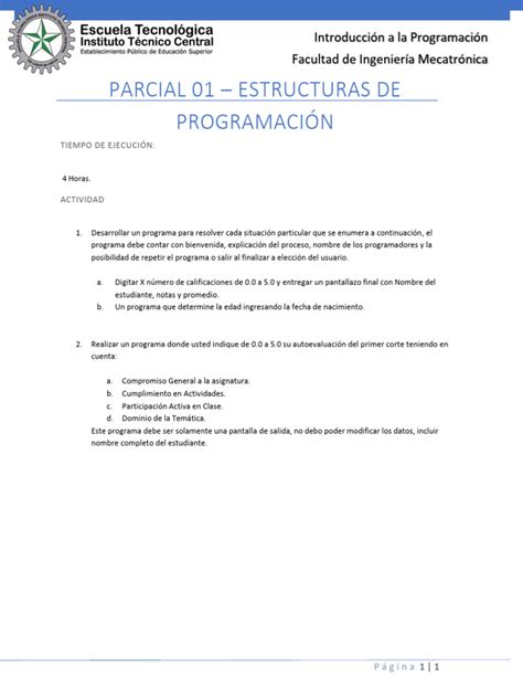 Parcial 01a Estructuras De Programación Pdf