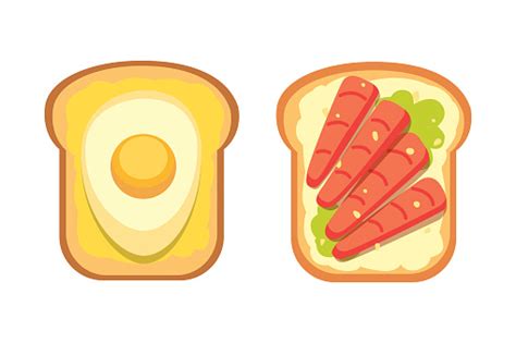 설정된 토스트와 샌드위치 아침 식사입니다 잼 달걀 치즈 블루베리 땅콩 버터 살라미 물고기와 빵 토스트 평면 벡터 일러스트입니다 감자 칩에 대한 스톡 벡터 아트 및 기타