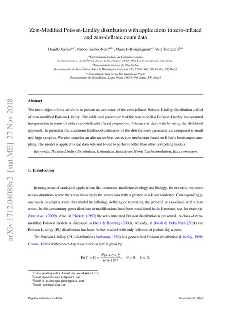 Pdf Zero Modified Poisson Lindley Distribution With Applications In