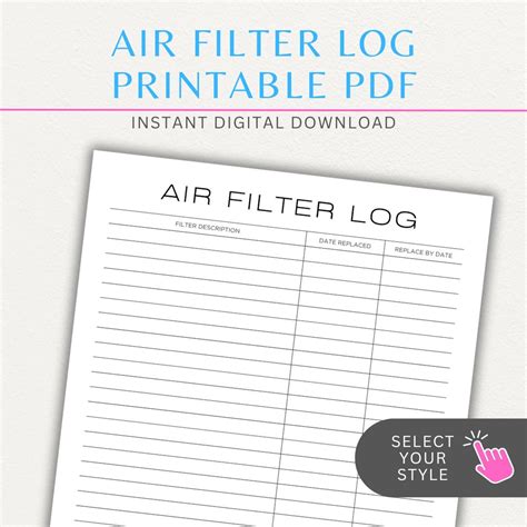 Air Filter Replacement Log Printable Pdf Template Home Maintenance