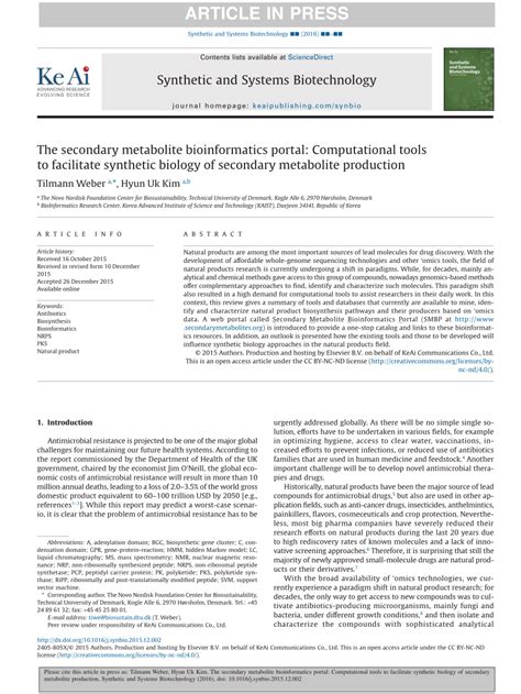 Pdf The Secondary Metabolite Bioinformatics Portal Computational Tools To Facilitate