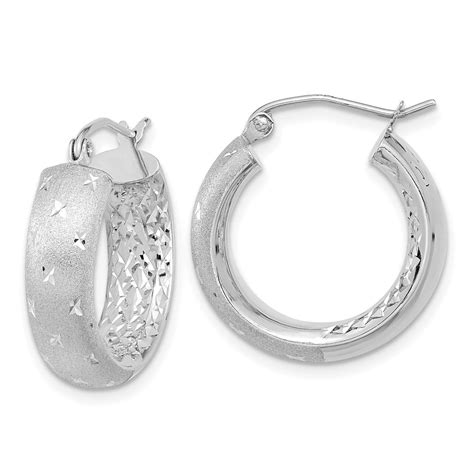 14k White Gold Polished Satin And Dc Inout Hoop Earrings Q Tf1047w
