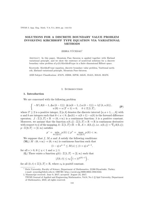 Pdf Solutions For A Discrete Boundary Value Problem Involving