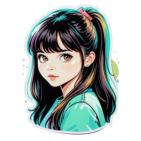 I Made An Ai Sticker Of Cool Girl Long Hair，flat Bangs With Glass