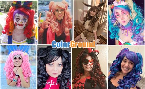 Colorground Long Curly Cosplay Wig With 2 Ponytailspink