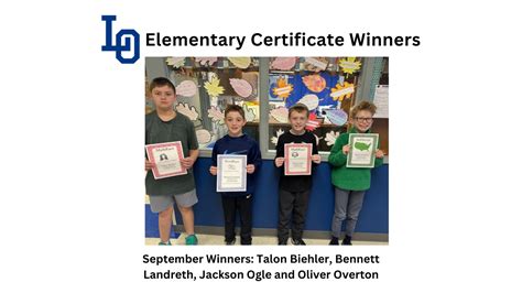 Elementary Certificate Winners September Lomega School District