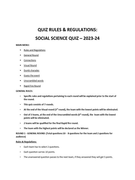 Quiz Rules And Regulations Pdf