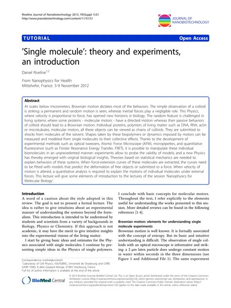 Pdf Single Molecule Theory And Experiments An Introduction