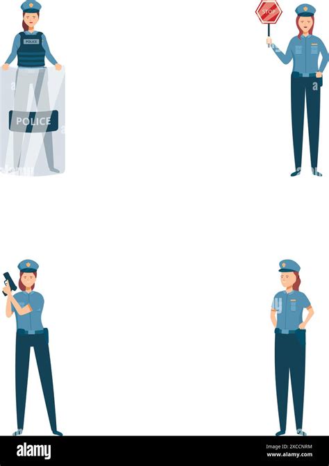 Collection Of Four Illustrated Police Characters In Uniform