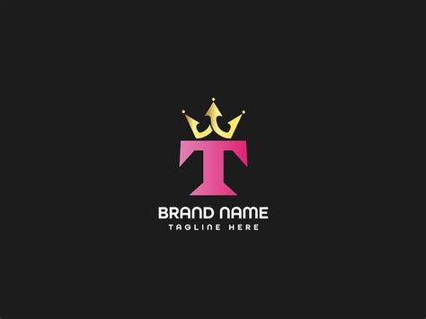 검정색 배경에 왕관과 문자 T가 있는 검정색 문자 T 프리미엄 벡터