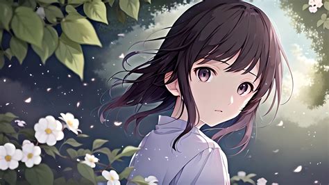 Short Black Hair Anime Girl Wearing White Dress Sky Background 4k Hd
