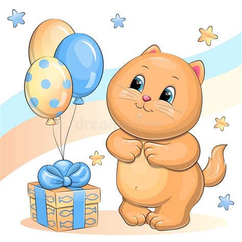Cute Cartoon Red Cat With A T And Balloons Stock Vector