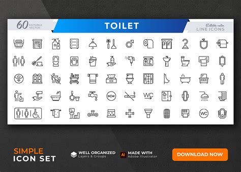 Toilet And Bathroom Linear Icon Set Graphic By Rirafiq · Creative Fabrica