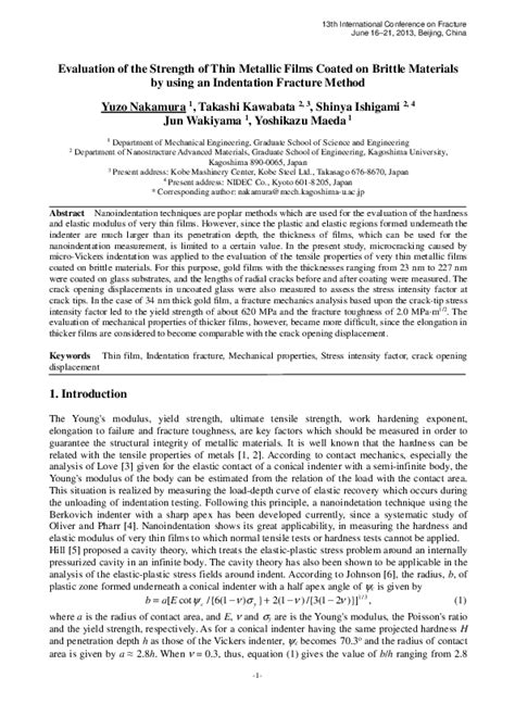Pdf Evaluation Of The Strength Of Thin Metallic Films Coated On