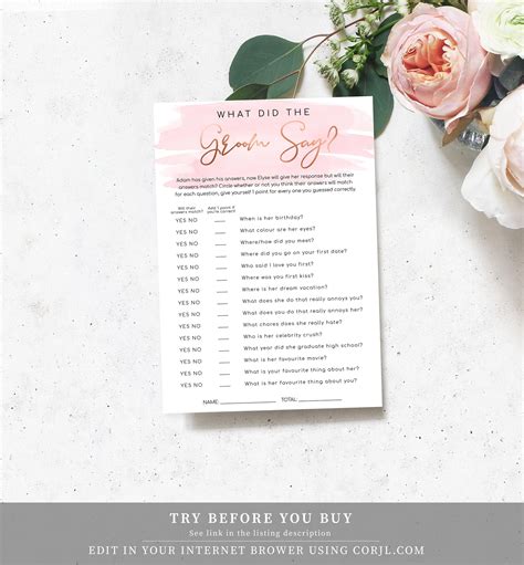 What Did The Groom Say Bridal Shower Game Couples Trivia Etsy
